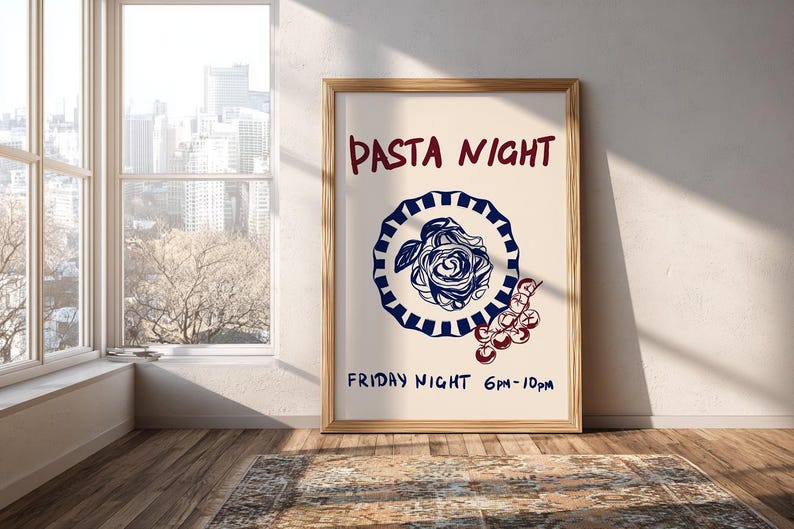 Pasta Night Print, Italian Food Poster, Modern Dinning Room Art ...