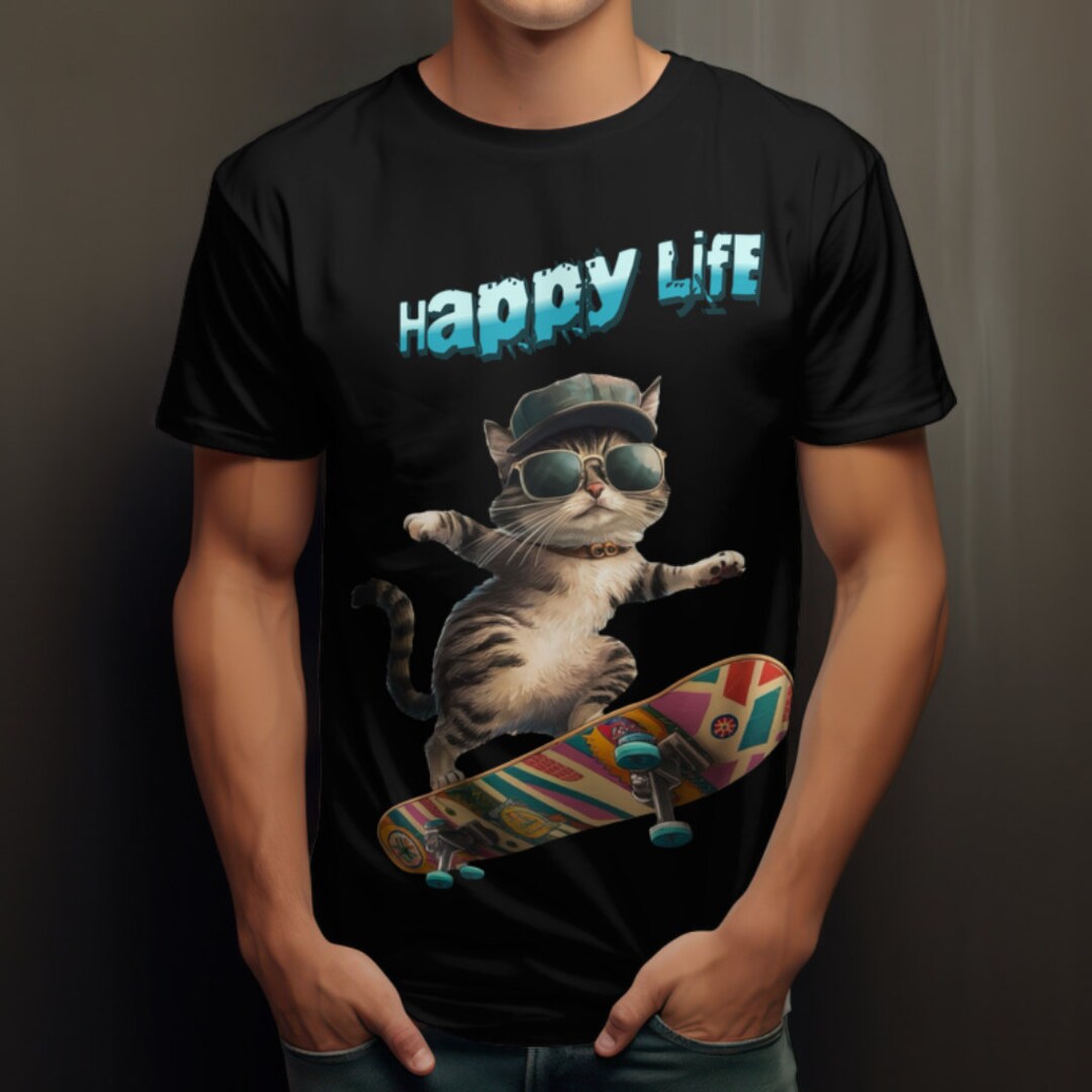 Happy Life Cat Skateboard SVG PNG: Motivational Design (digital ...