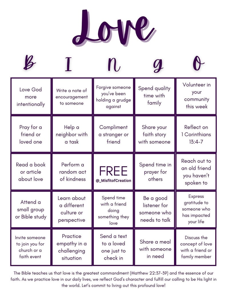 Bible Love Bingo - Etsy