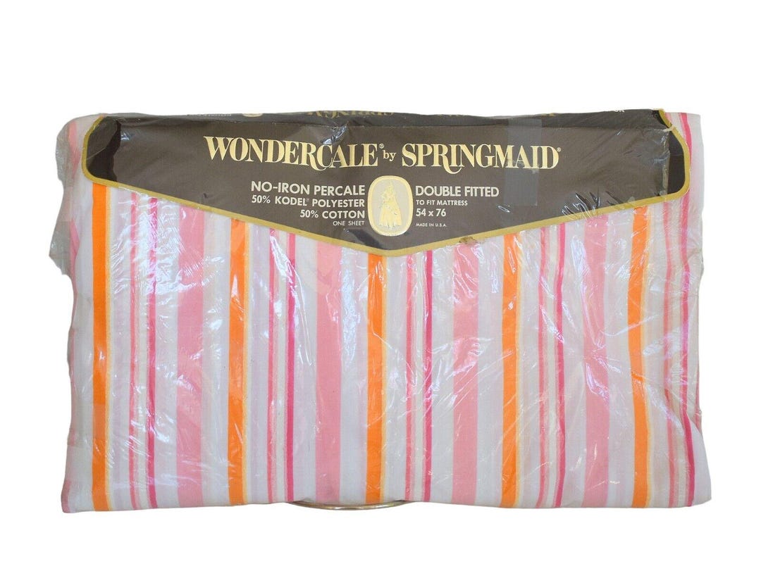 Vintage 60s Wondercale Springmaid Pink & White Stripe Full FITTED Sheet ...