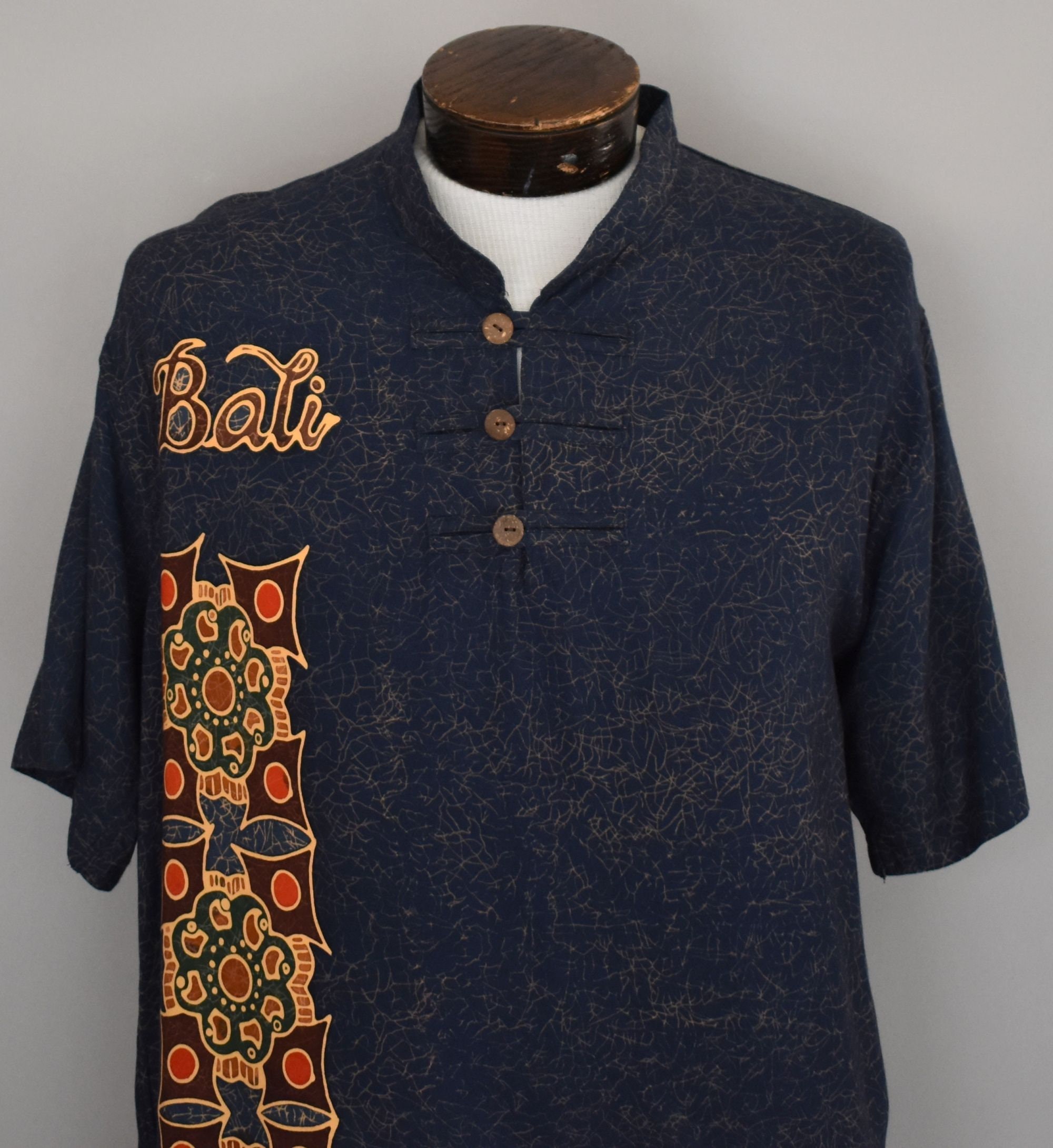 Batik Print Shirt Vintage 90s Border Print Shirt 1990s Bali - Etsy