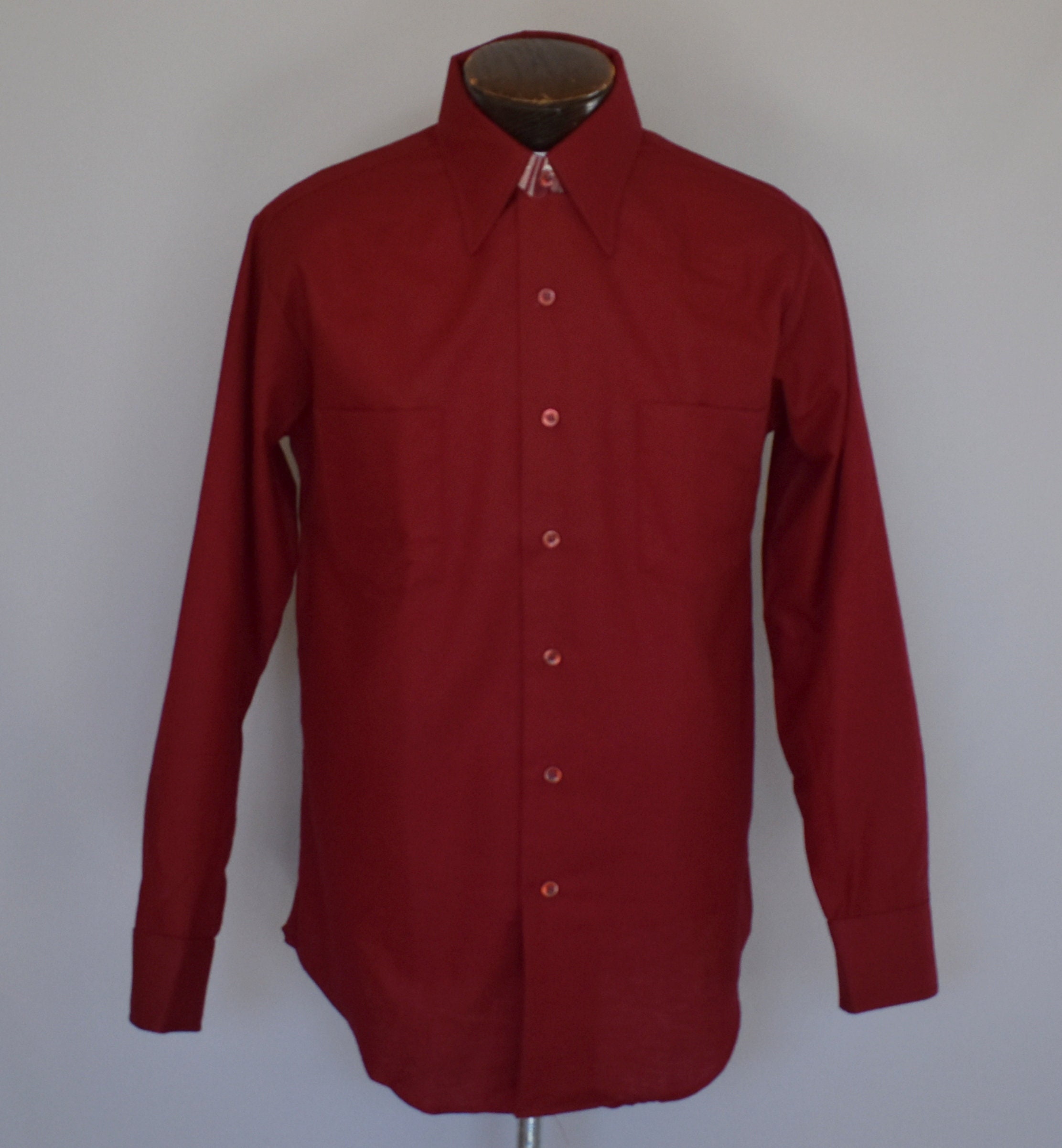 Vintage 70s Cotton Flannel Shirt 1970s Burgundy Red Button - Etsy
