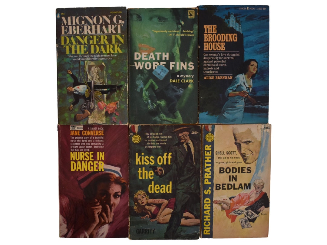 6 Vintage 50s 60s Mystery Novels, 1950s 1960s Crime Thriller Pulp ...
