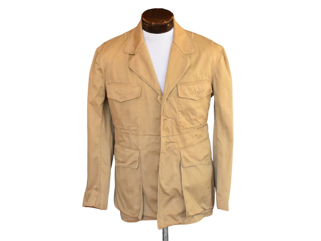 WWII US Navy Khaki Officer Jacket, WW2 Cotton Serge Coat, Military ...