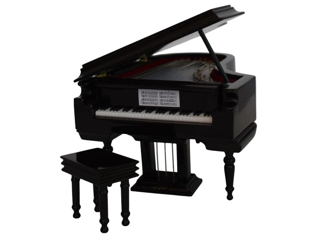 Black Lacquer Piano Jewelry Music Box With Bench Plays fur Elise With ...