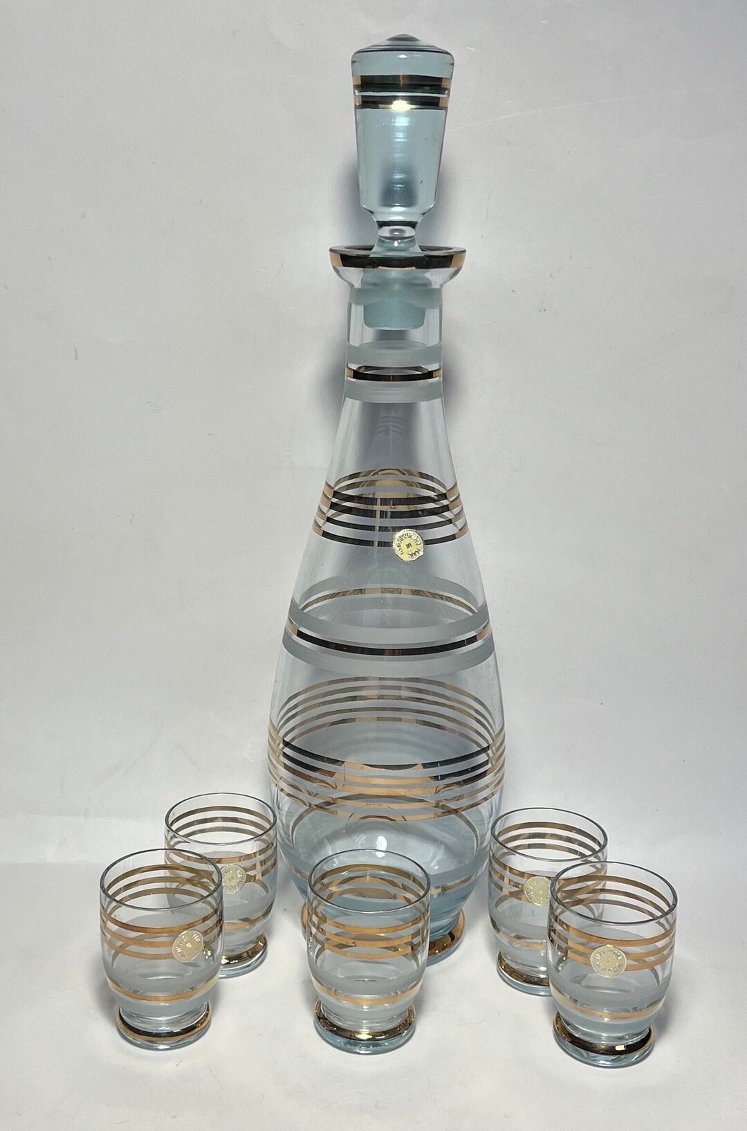 MCM Barware Bohemian Czech Glass Bar Vintage Decanter and Glasses Set ...