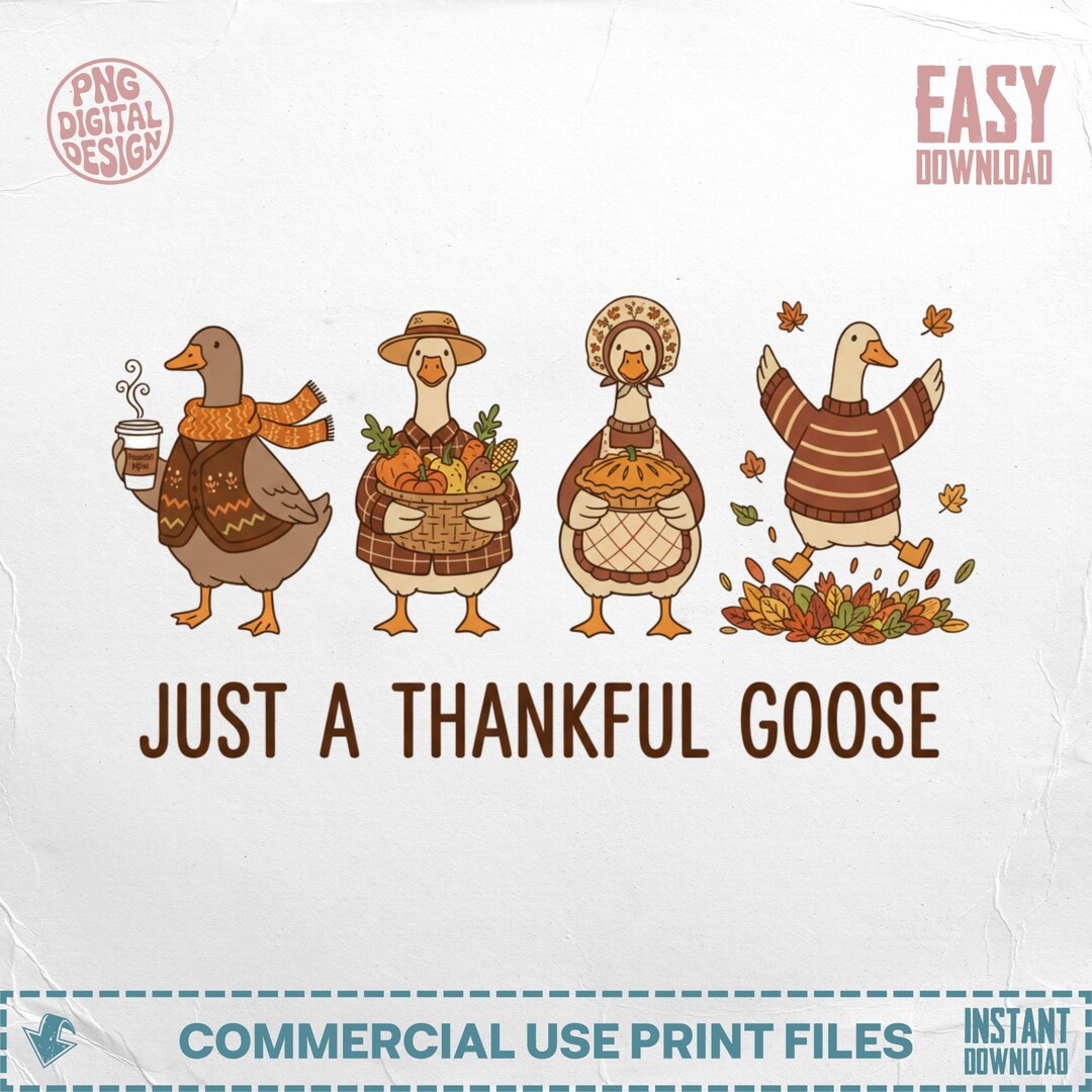 Thankful Goose Digital Png, Fall Goose, Autumn Goose Art, Thanksgiving ...