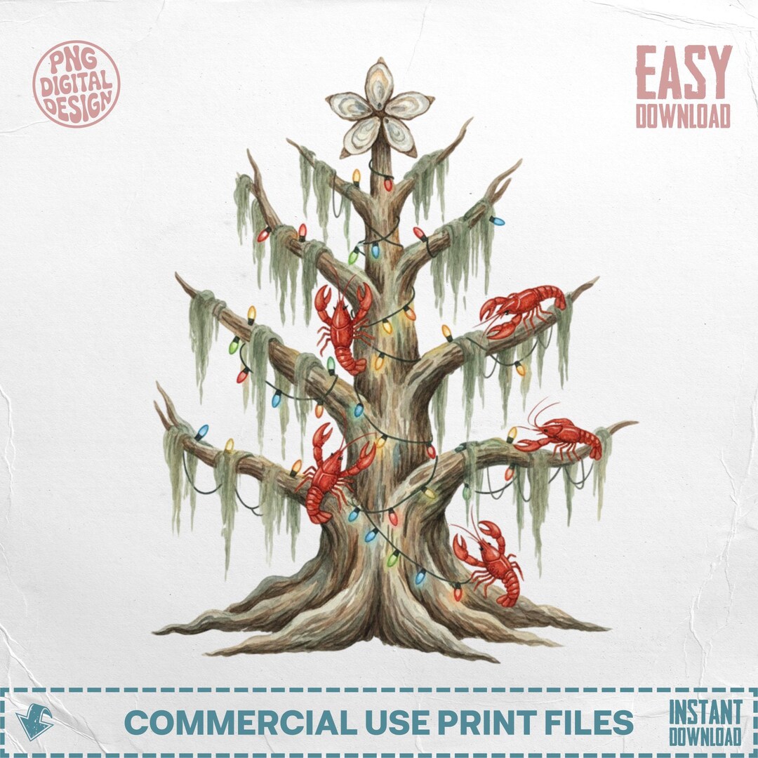 Cajun Crawfish Christmas Tree Art Print, Louisiana Holiday (digital ...