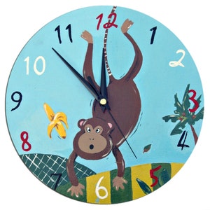 Monkey Clock, Kids Clock, Wooden Clock, Wall Clock, Jungle Decor ...