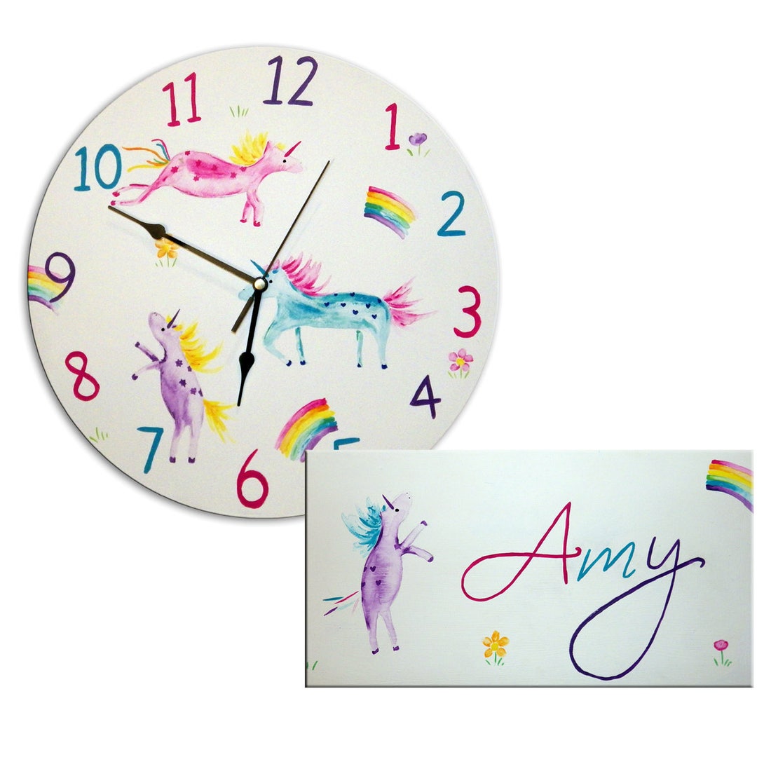 Personalised Unicorn Door Sign and Clock Gift Set, Unicorn Gift, Girls ...