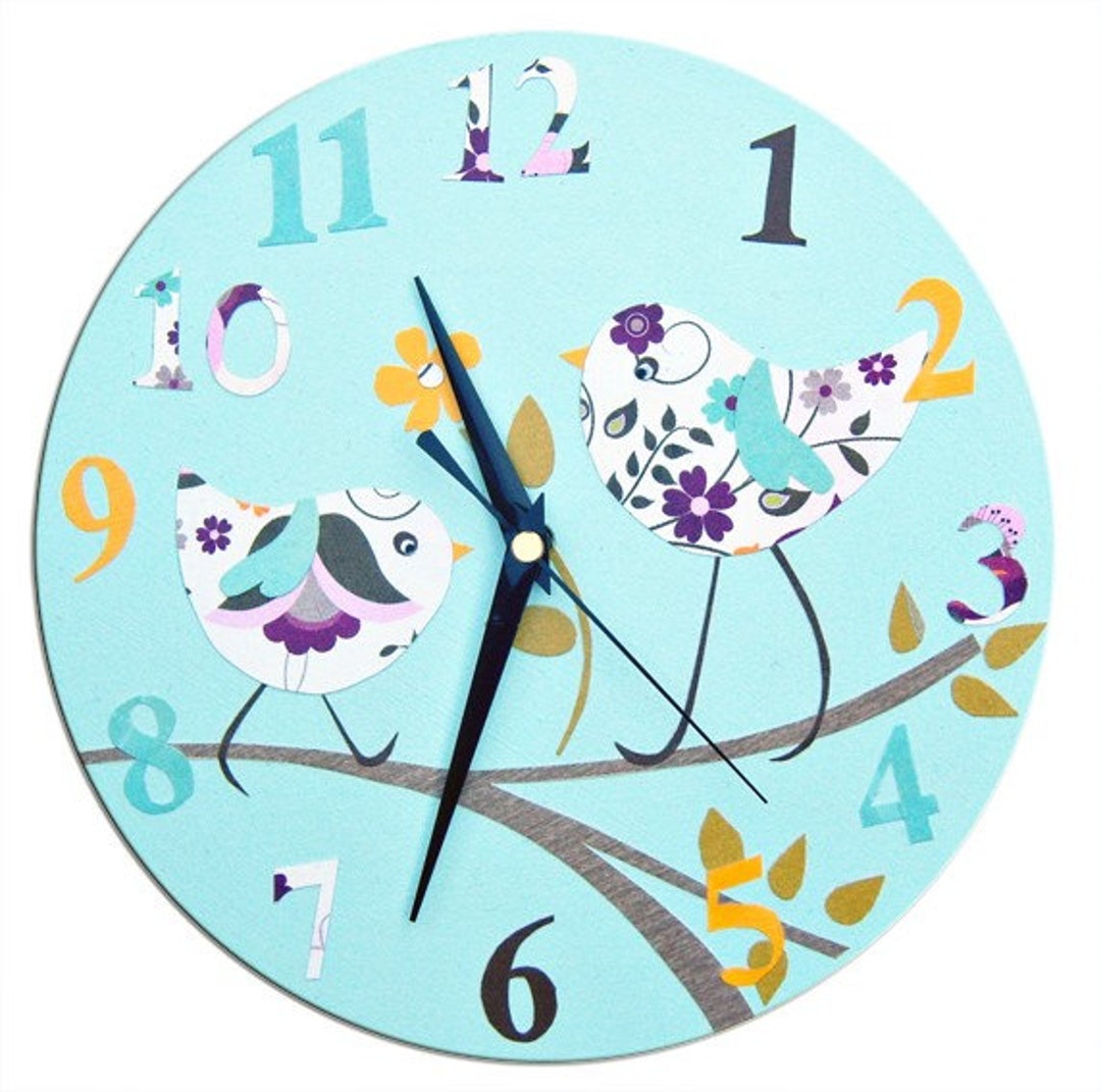Bird Clock, Personalised Clock, Girls Nursery Decor - Blue, Pink ...