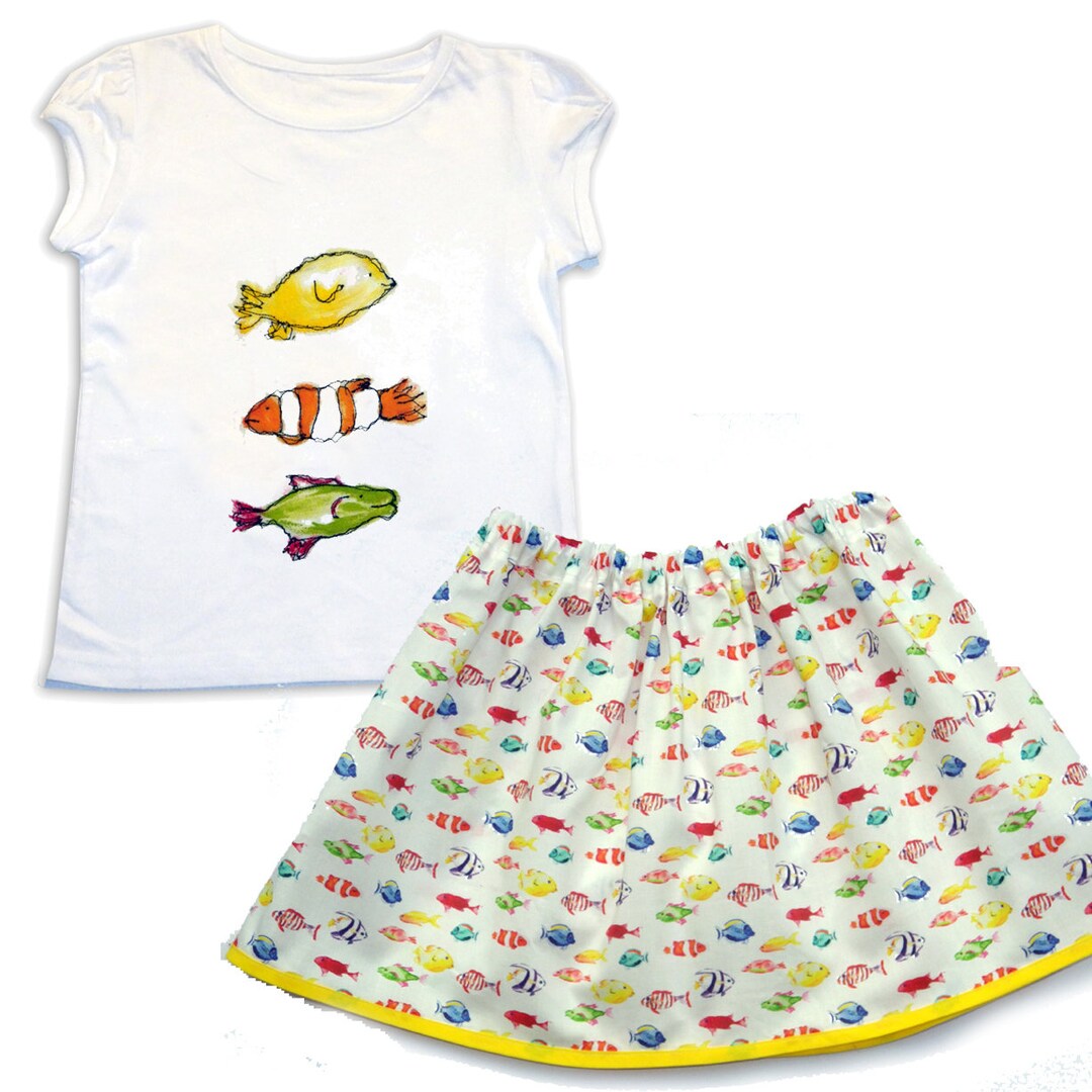 Girl's Fish Skirt and T-shirt Outfit, Fish Tee Shirt, Girls Outfit ...