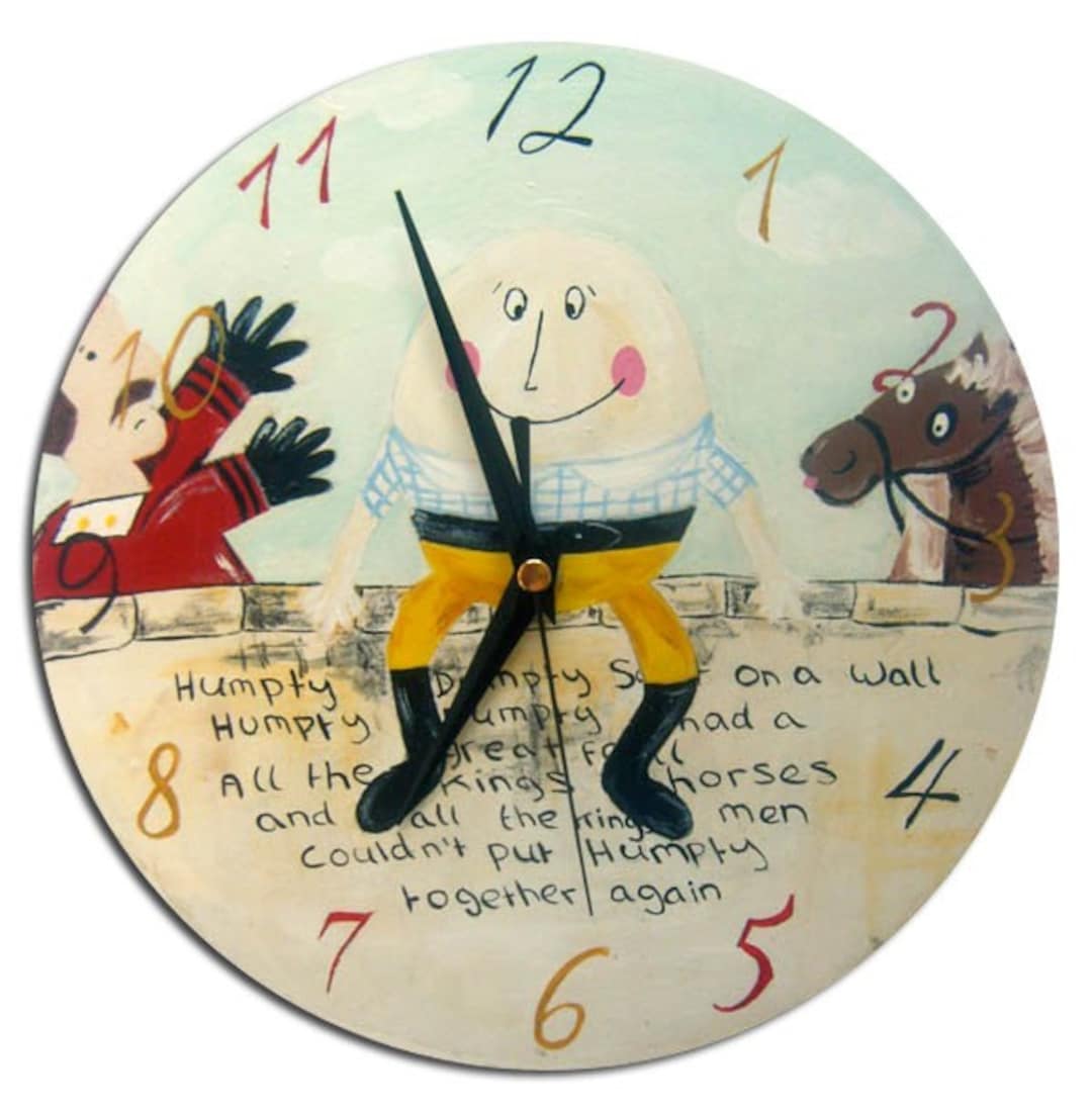 Kids Humpty Dumpty Clock, Girls, Boys Nursery Decor, Wooden Wall Clock ...