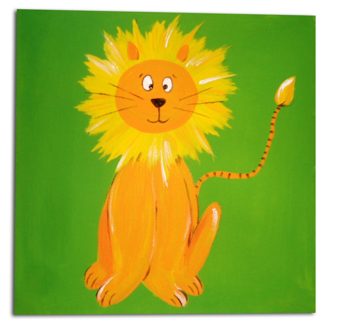 Lion Art, Canvas, Jungle Animal Art, Lion Painting, Nursery Art, Jungle ...
