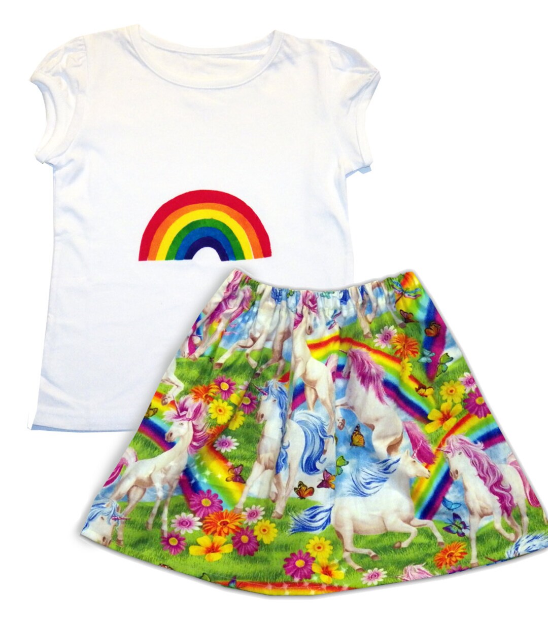 Girl's Unicorn and Rainbow Outfit, Skirt and T-shirt, Rainbow Tee Shirt ...