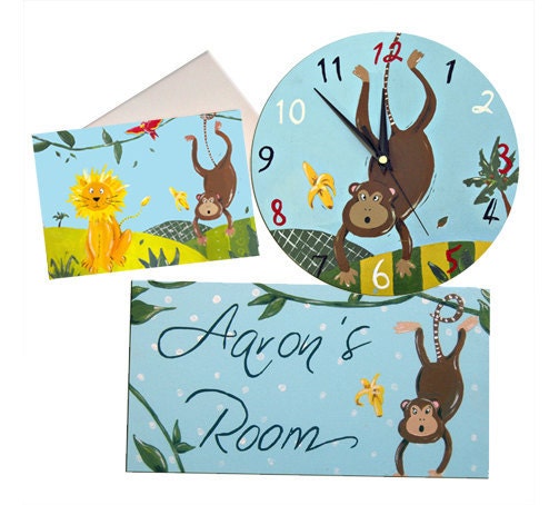 Monkey Clock Kids Clock Wooden Clock Wall Clock Jungle | Etsy