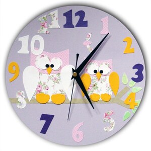 Personalised Owl Clock, Nursery Clock - Blue, Pink, Yellow, Wall Clock ...