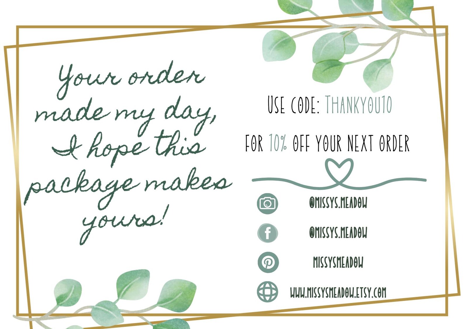Eucalyptus Thank You Card Template: Editable Business Insert (digital ...