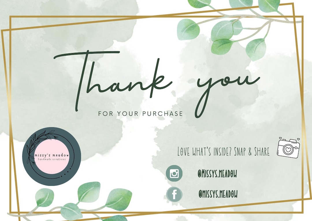 Thank You Card Template | Small Business Insert | Editable Packaging ...