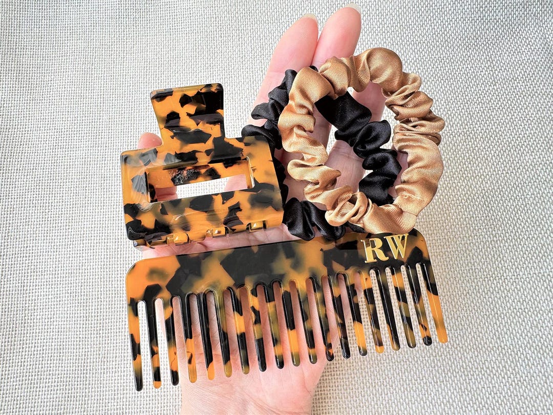 Custom Hair Comb Gift Set, Initial Acetate Hair Comb Gift Box ...