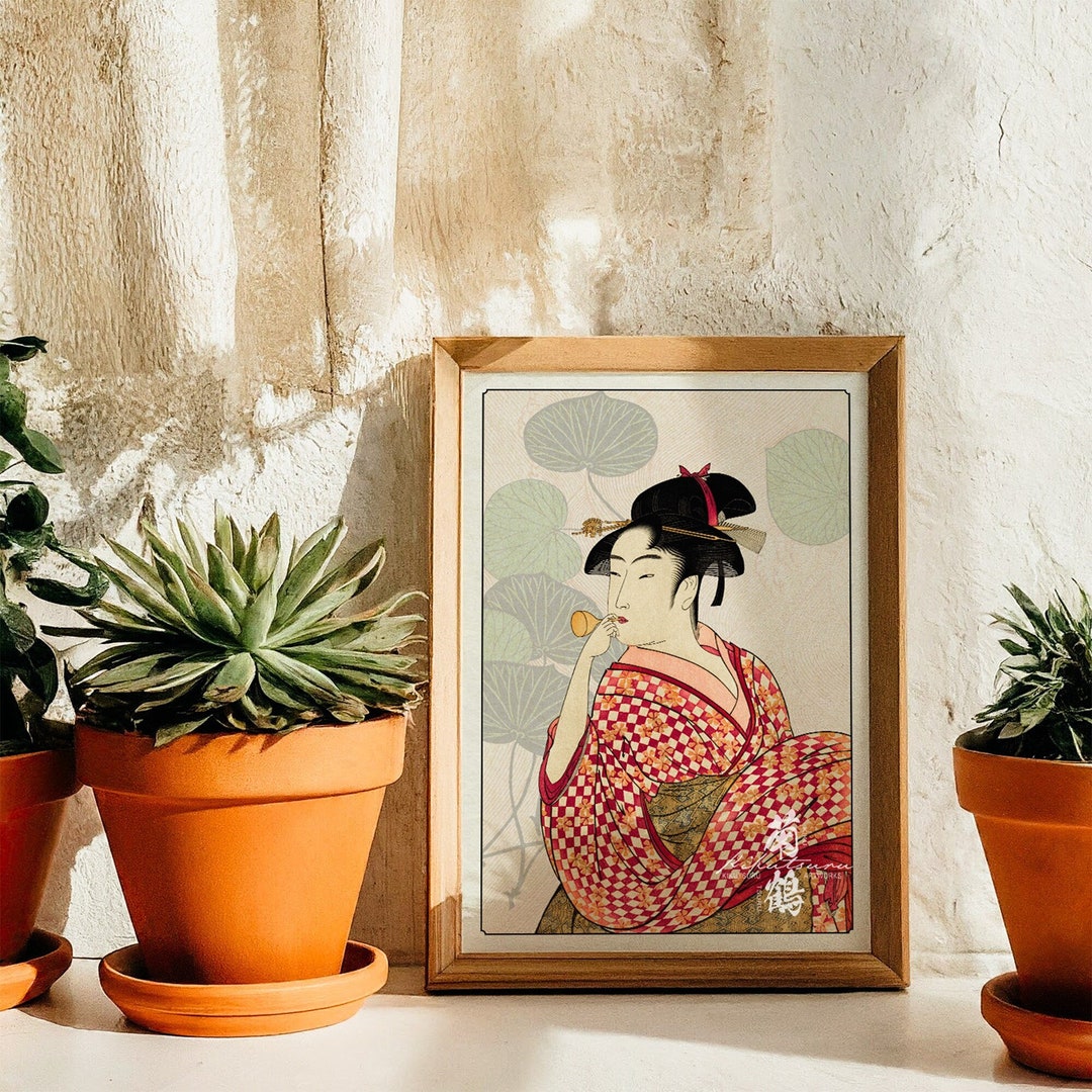 Kitagawa Utamaro Art Poster. Young Lady Blowing on a Poppin Utamaro ...