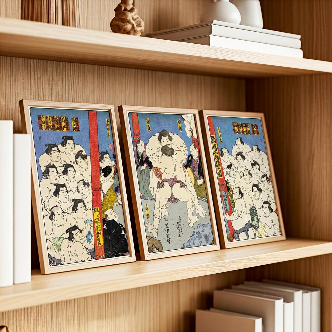 Set of 3 Japanese Sumo Art Prints – Ukiyo-e Style Vintage Sports Art ...