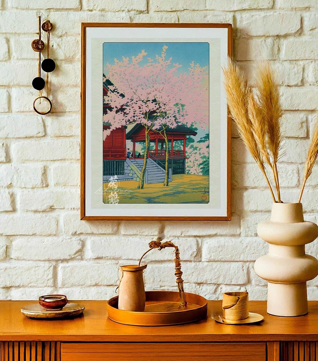 Kawase Hasui Japanese Art Poster Cherry Blossoms in Full Bloom at a ...