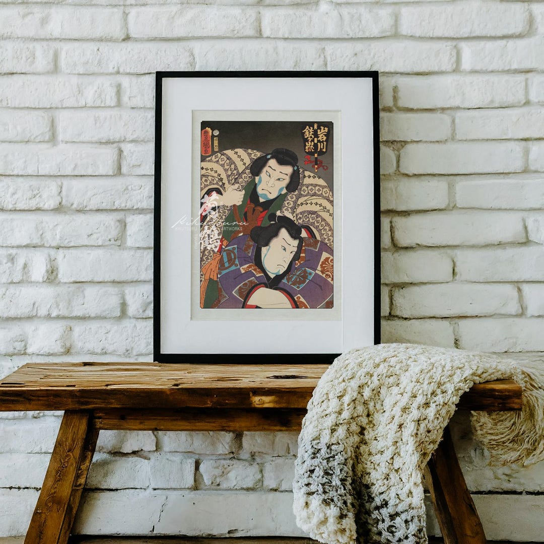 Vintage Japanese Ukiyo-e Wall Art – Two Proud Sumo Wrestlers in Vibrant ...