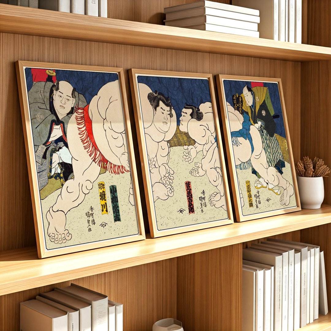 Sumo Match Set of Three Japanese Art Prints. Iconic Sumo Wrestler ...