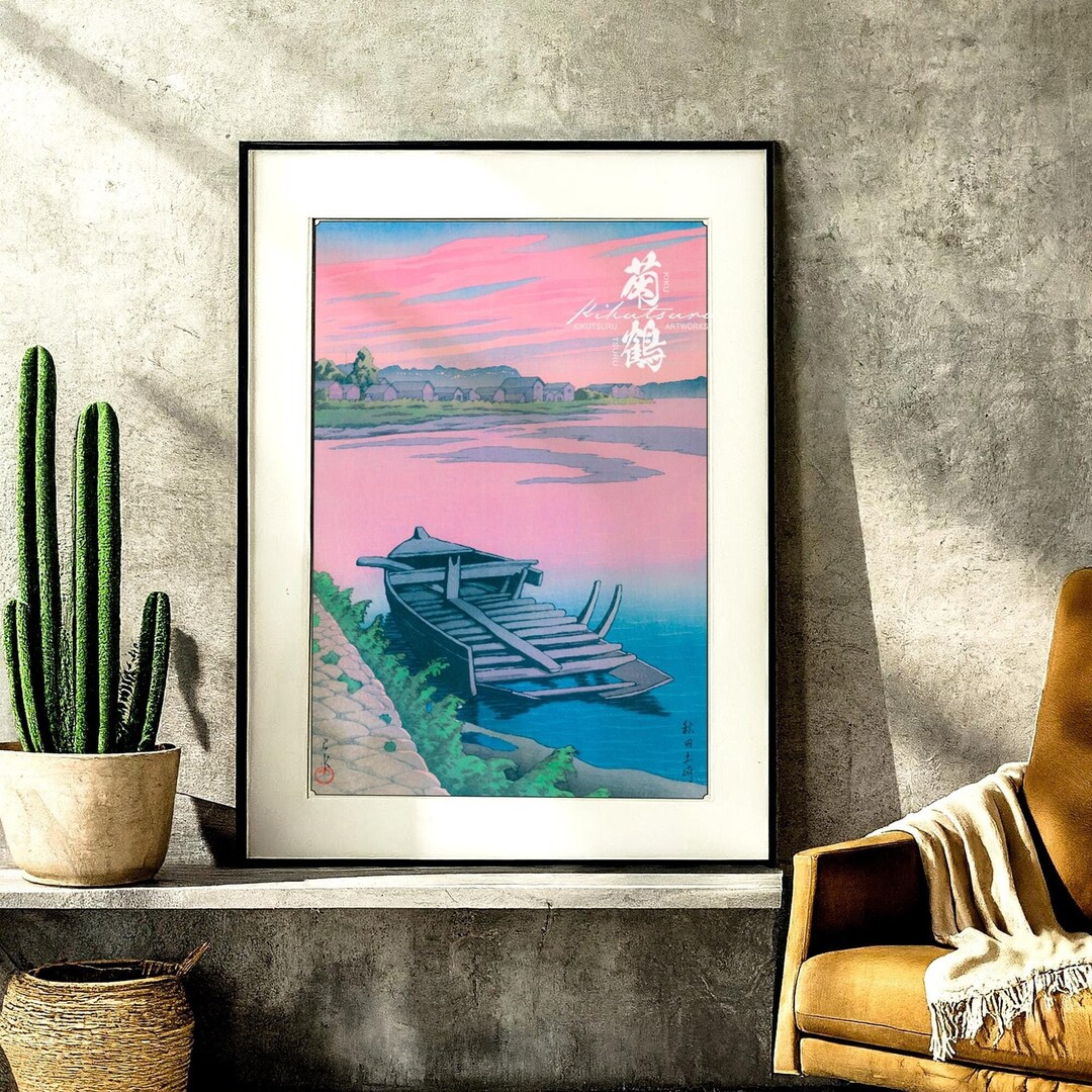 Kawase Hasui Japanese Poster Pink Sky Calm Water and Sunset Hasui ...