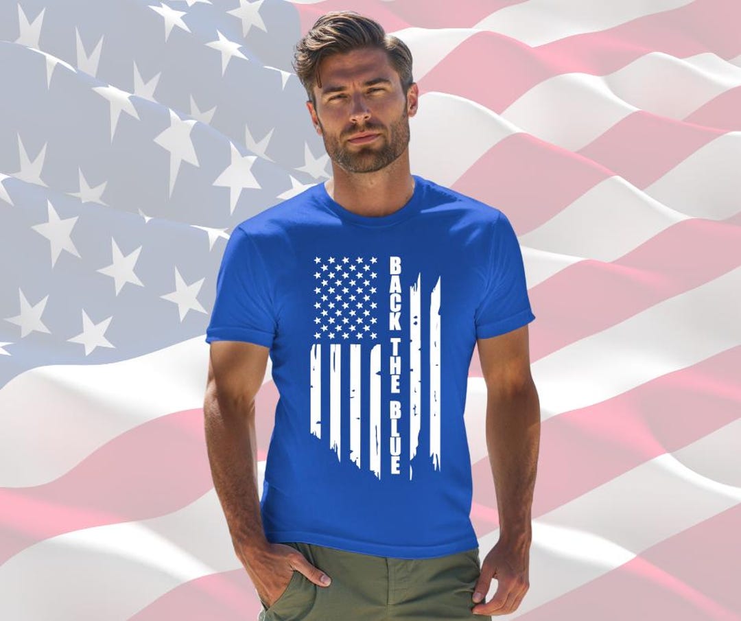 Back the Blue Distressed Flag Patriotic T-shirt for Men & Women, Gilden ...