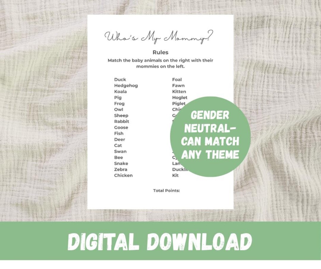 Who's My Mommy Baby Shower Game, Animal Matching Activity (digital ...