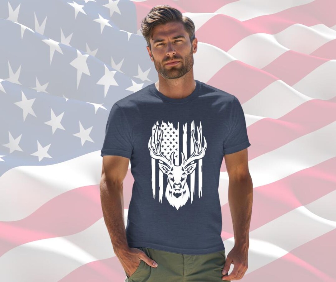 Distressed Flag With Buck Shirt for Men & Women, Gilden Unisex ...