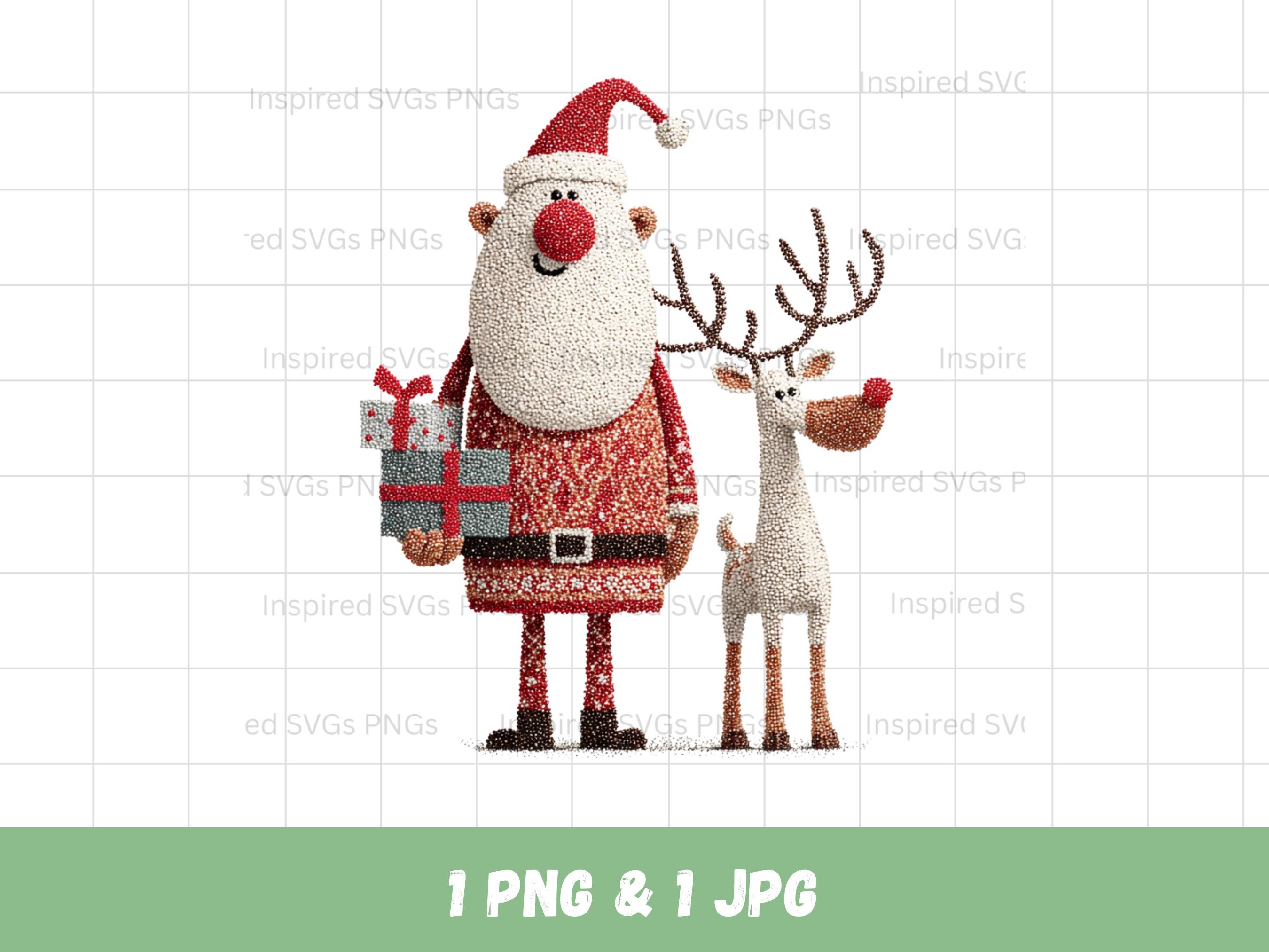 Whimsical Beaded Santa and Rudolf Christmas Clipart, Digital Download ...