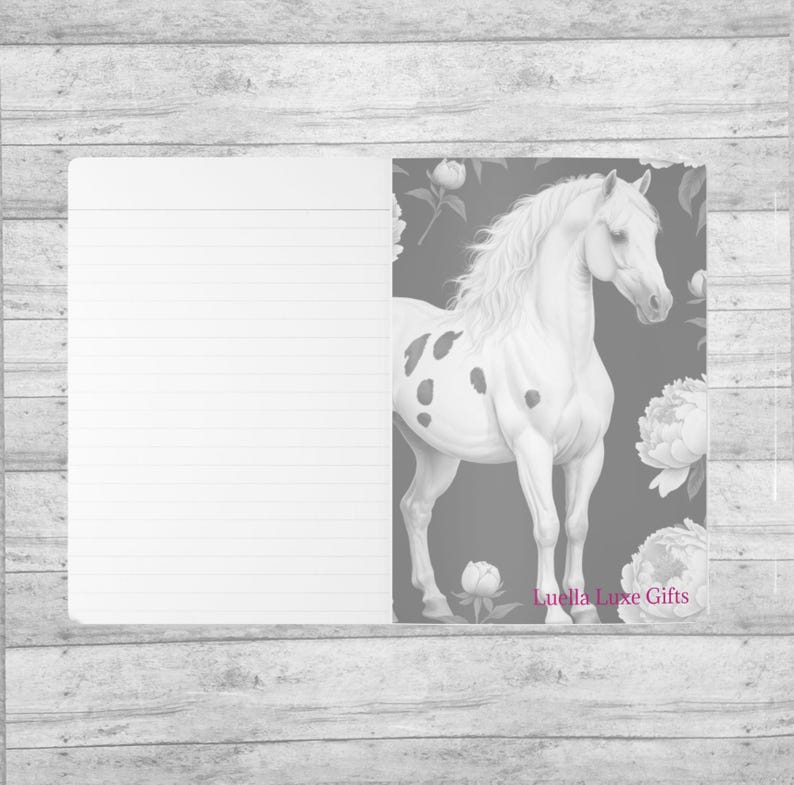 White Spotted Horse and Pink Flowers Softcover Journal, Diary Notebook ...