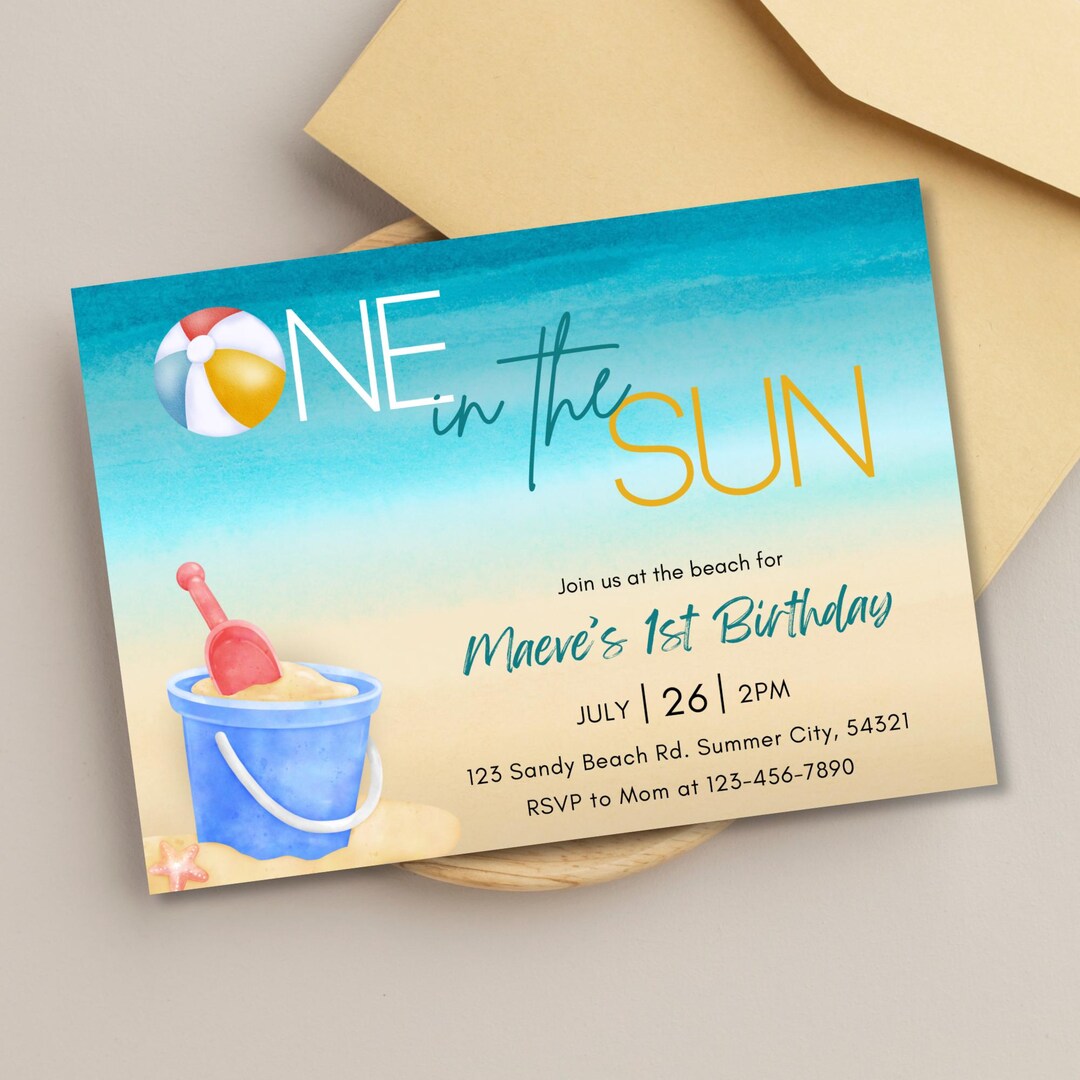 Editable 1st Birthday Invitation, Girls Boys One in the Sun Theme Bday ...