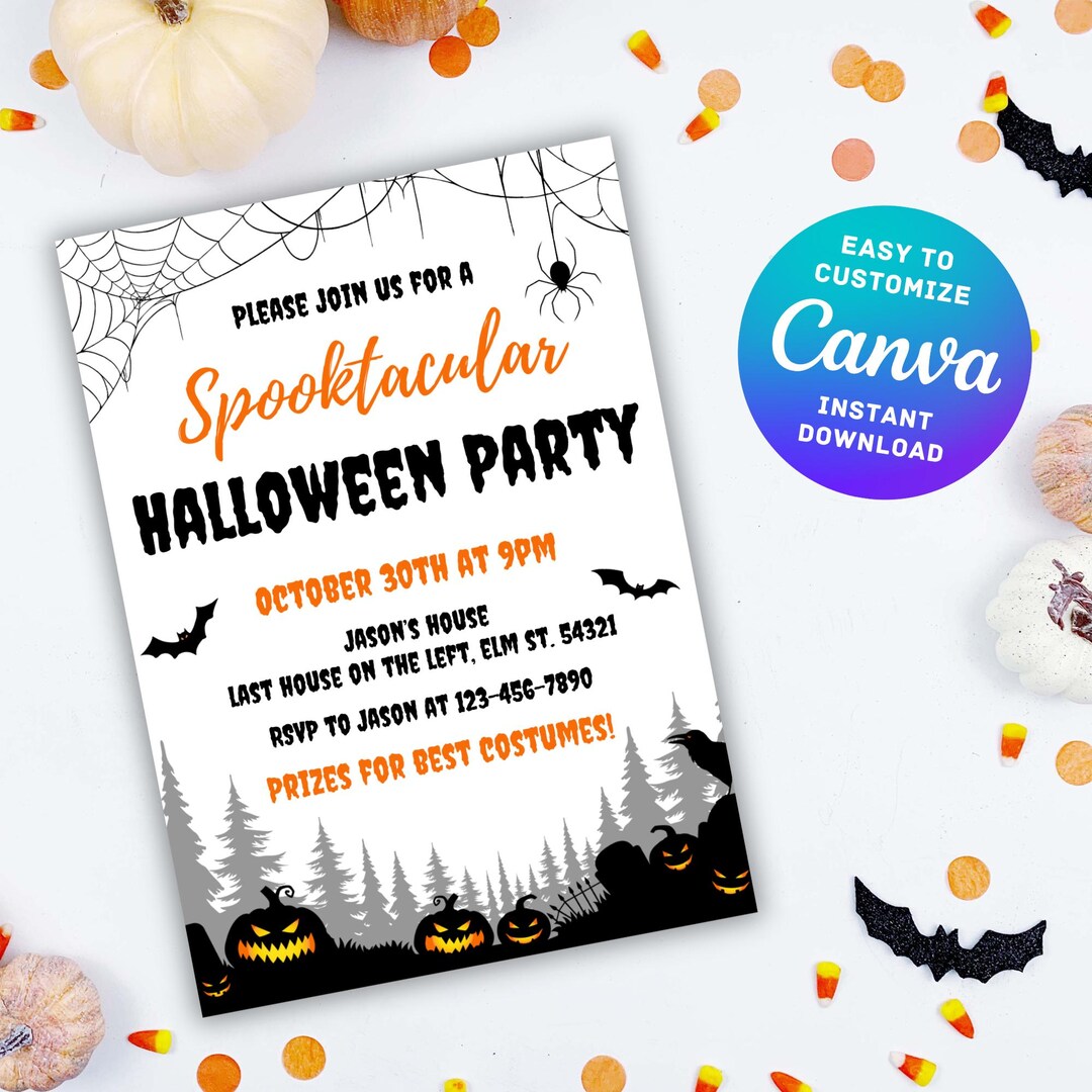 Editable Spooktacular Halloween Party Invitation: Canva Template ...