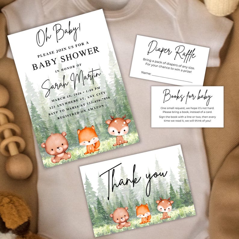 Editable Baby Shower Invitation Bundle, Diaper Raffle, Books for Baby ...