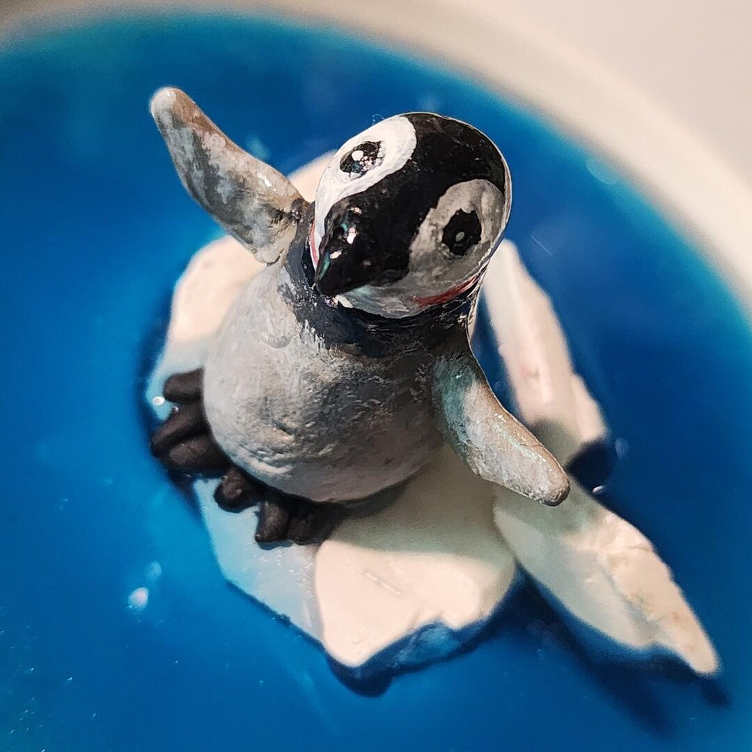 Dipping His Toe In Baby Penguin, Nature Diorama, Black, Blue, Decor ...