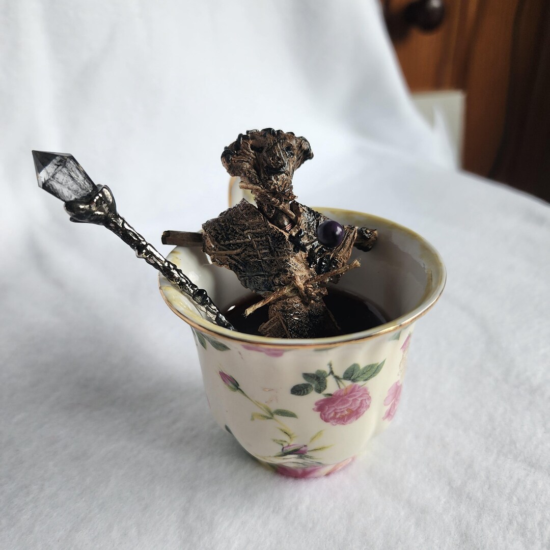 Revenge is Sweet, Like Tea, Voodoo Doll in a Roses Pattern Teacup With ...