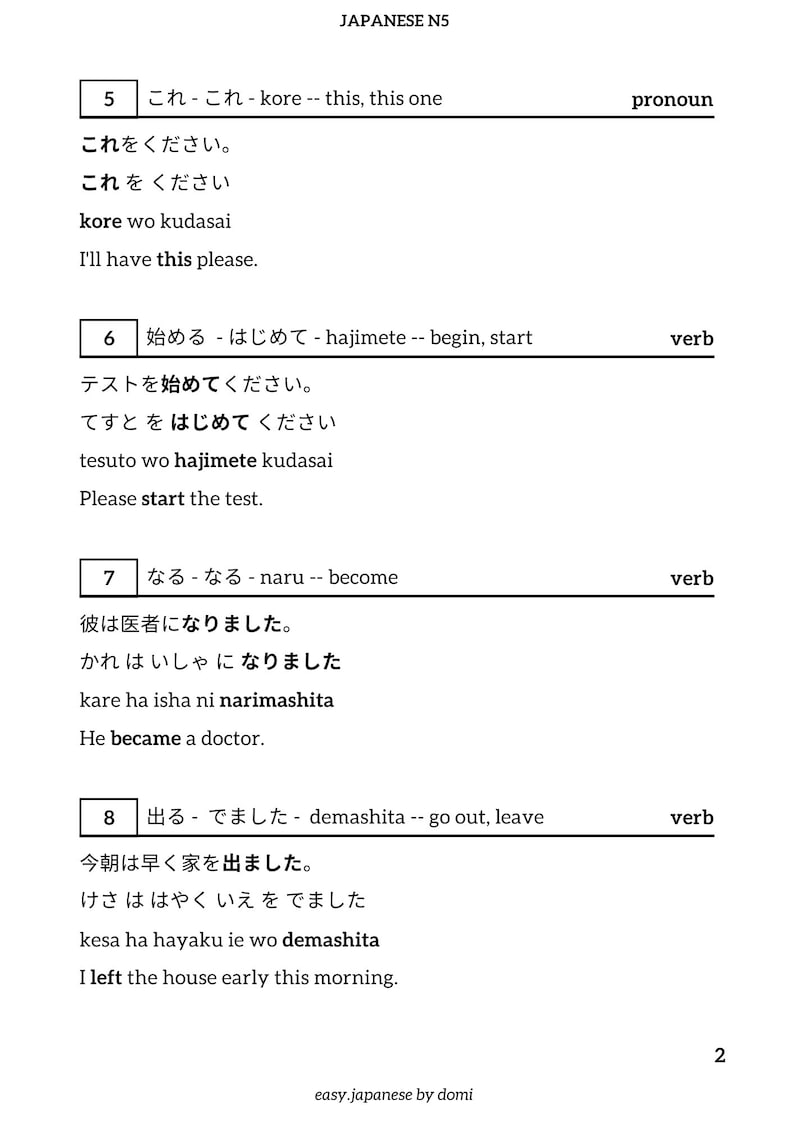 150 Most Common Japanese Core Sentences for Beginners - Etsy