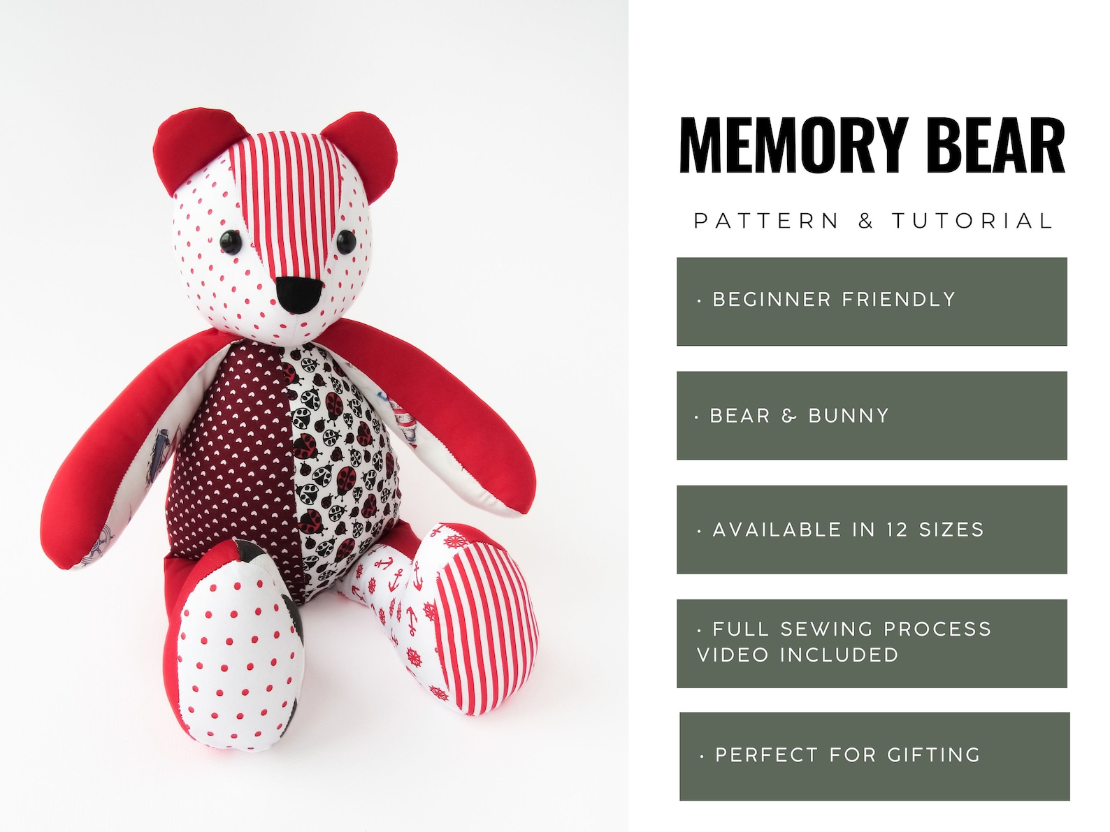 Memory Bear Pattern Keepsake Bear Sewing Pattern , Teddy Bear Pattern ...