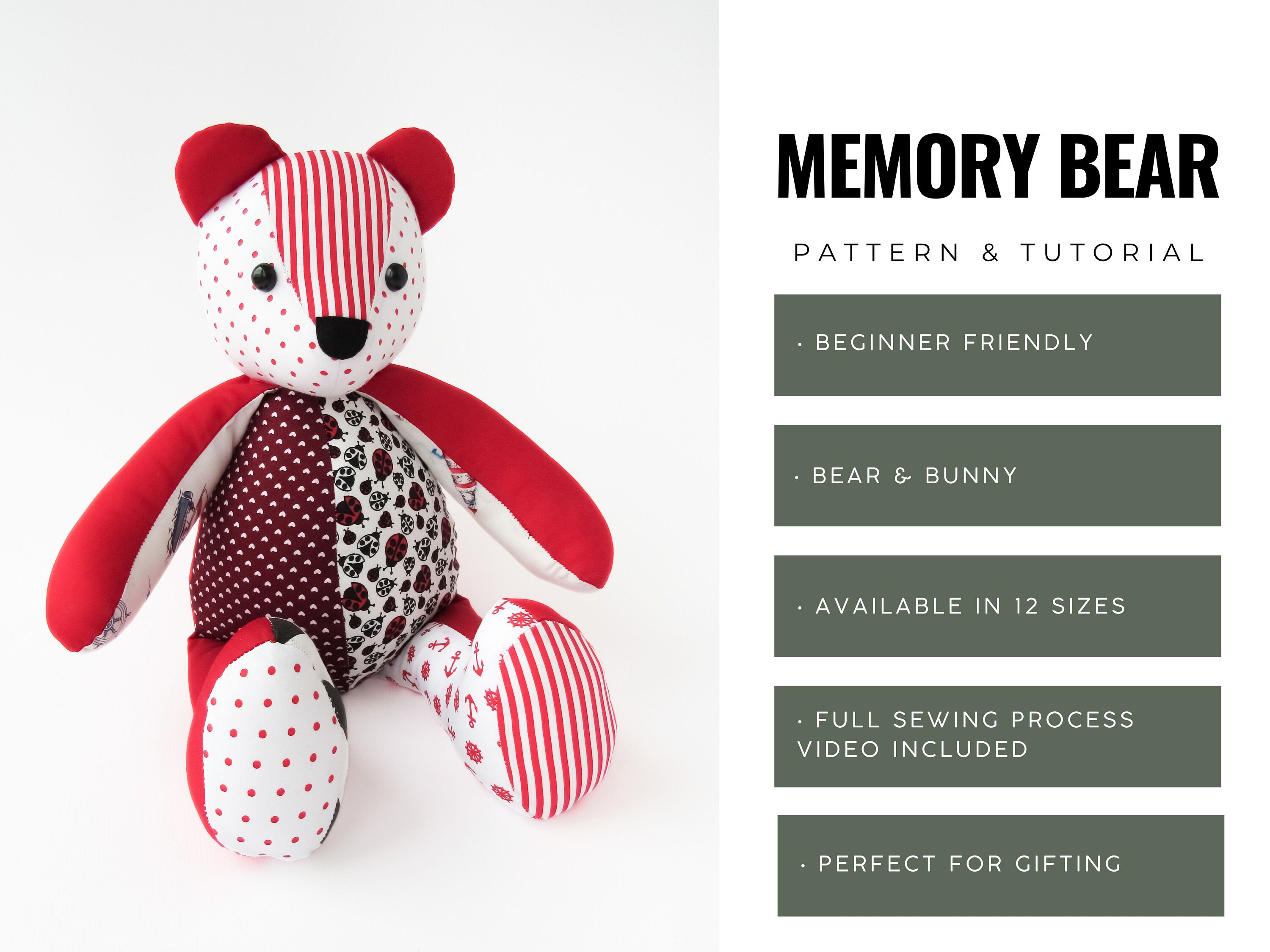 Memory Bear Pattern Keepsake Bear Sewing Pattern , Teddy Bear Pattern ...