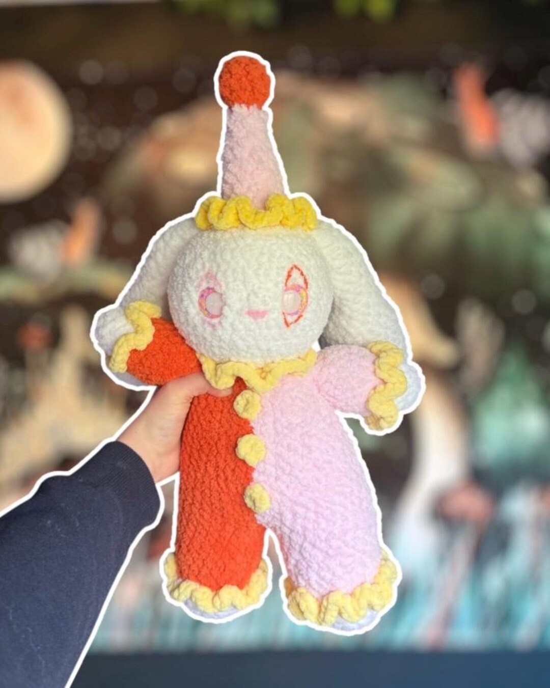 Handmade Crochet Stuffed Plushie - Jester Clown Bunny Pink Orange ...