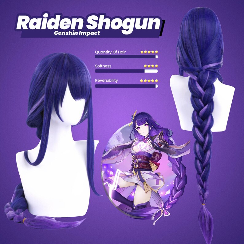 Handmade Genshin Impact Raiden Shogun Wig Cosplay Wig Hair,women Purple ...