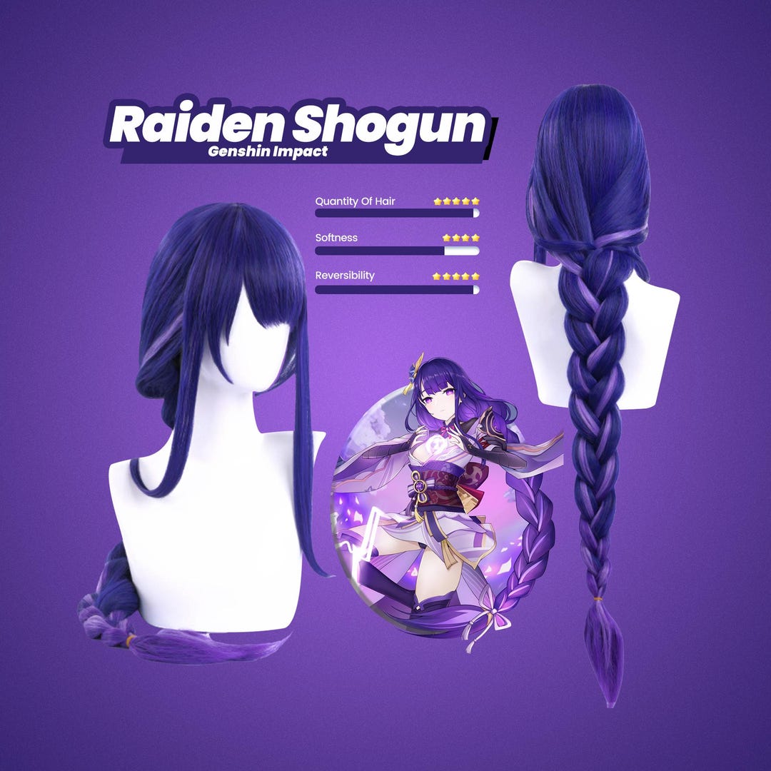Handmade Genshin Impact Raiden Shogun Wig Cosplay Wig Hair,women Purple ...
