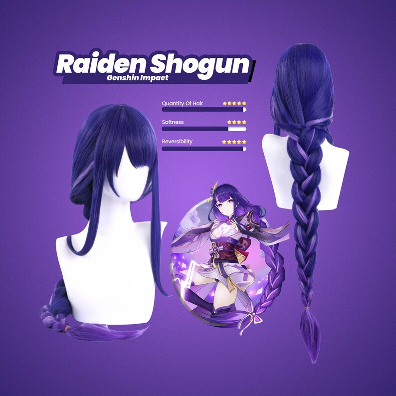 Handmade Genshin Impact Raiden Shogun Wig Cosplay Wig Hair,women Purple ...