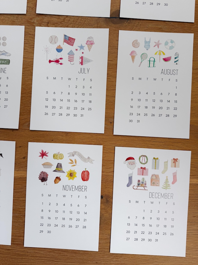 2026 Watercolor Illustrations Calendar 5x7 and 8x10 | Desktop Calendar ...