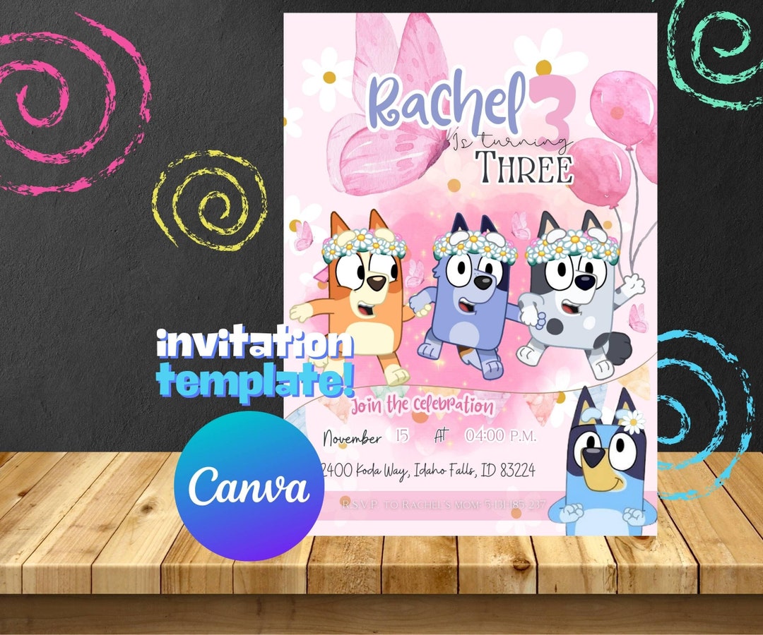 Bluey Birthday Invitation for Girl. Canva Template - Etsy