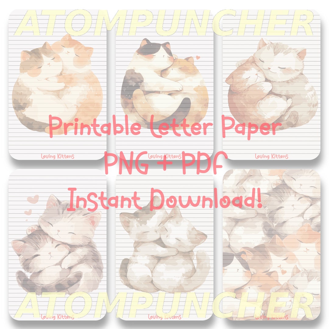 Printable Letter Paper A4 Loving Kittens PNG and PDF Printable Lined ...